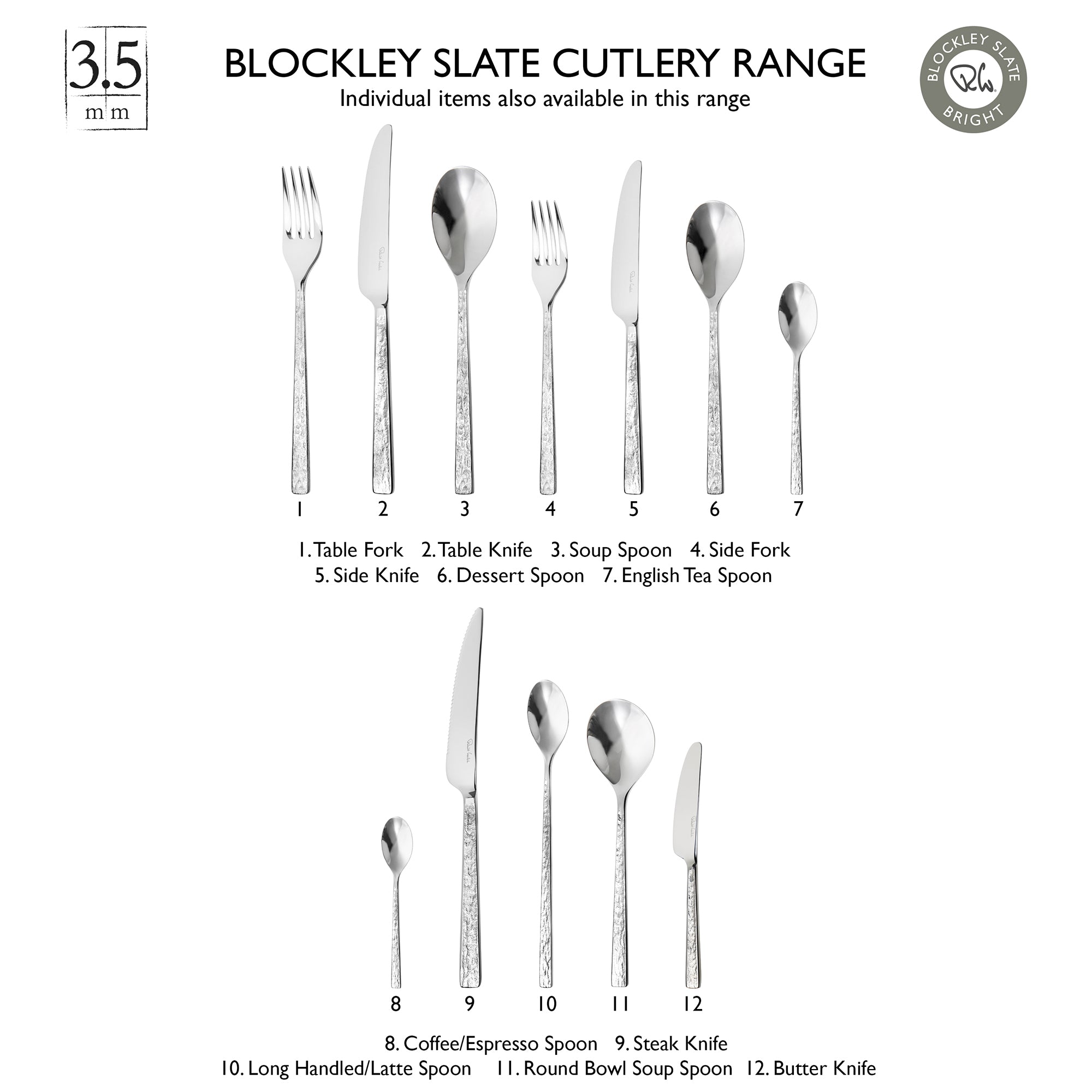 Blockley Slate Bright Cutlery Place Setting | 7 Piece Set