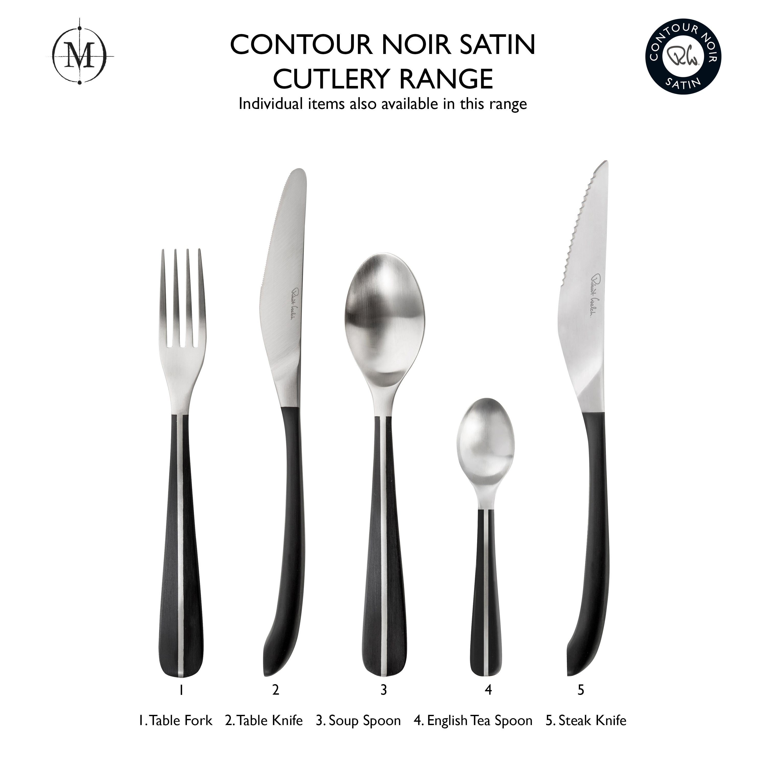 Contour Noir Satin Cutlery Sample Set | 3 Piece Set | Robert Welch ...