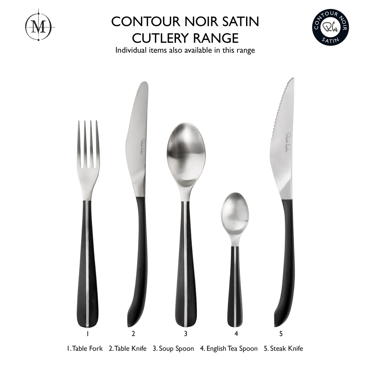 Contour Noir Satin Cutlery Set | 24 Piece for 6 People | Robert Welch ...