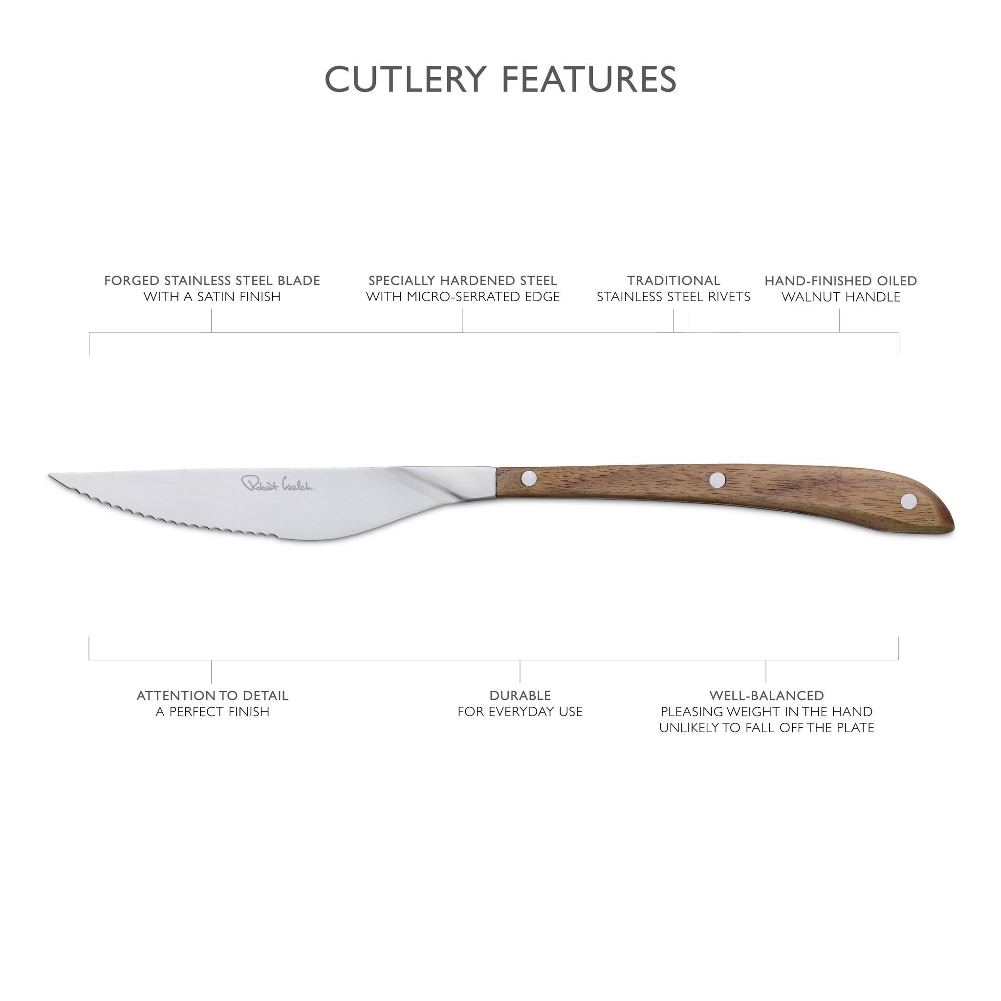 Contour Walnut Steak Knife | 4 Piece Set | Cutlery