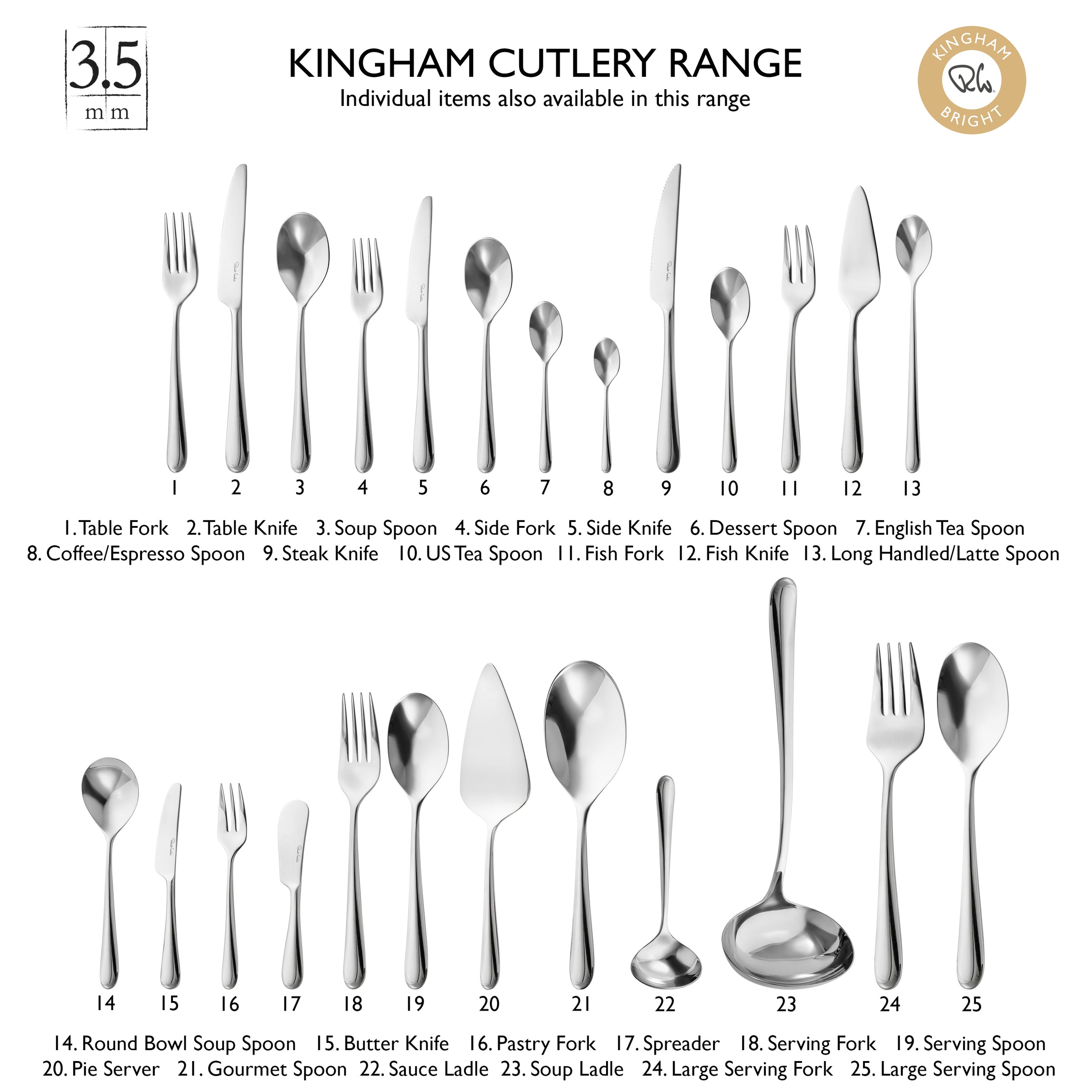 Kingham Bright Cutlery Set, 24 Piece for 6 People | Robert Welch ...